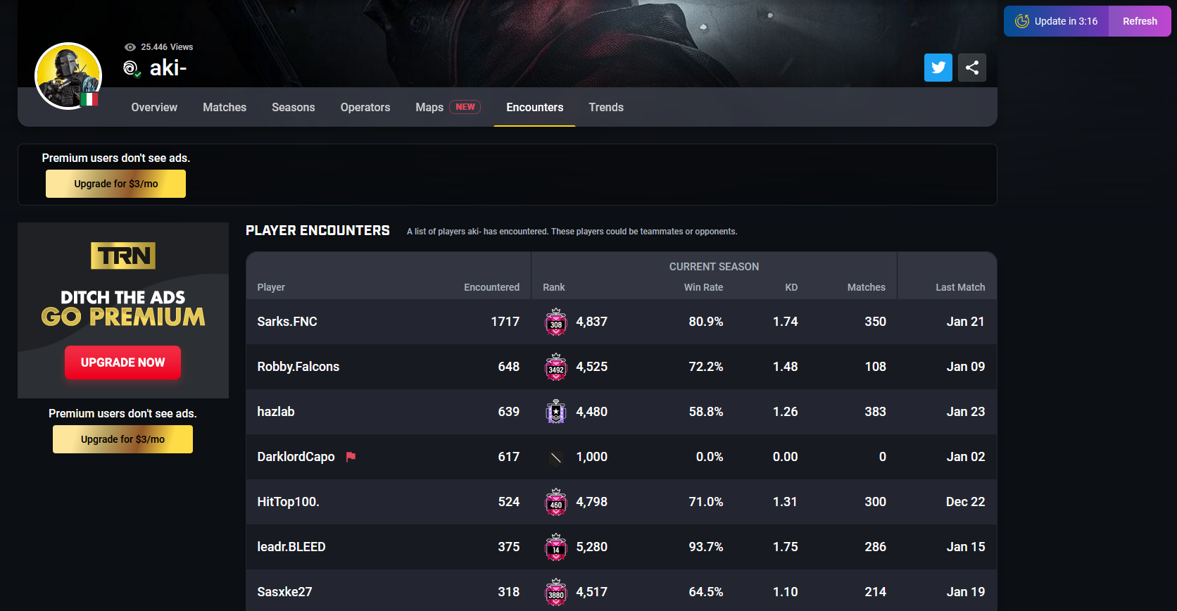 Reported aki- for Boosted by Cheaters by bcrs.r6 on Rainbow Six Siege | Reputation.gg